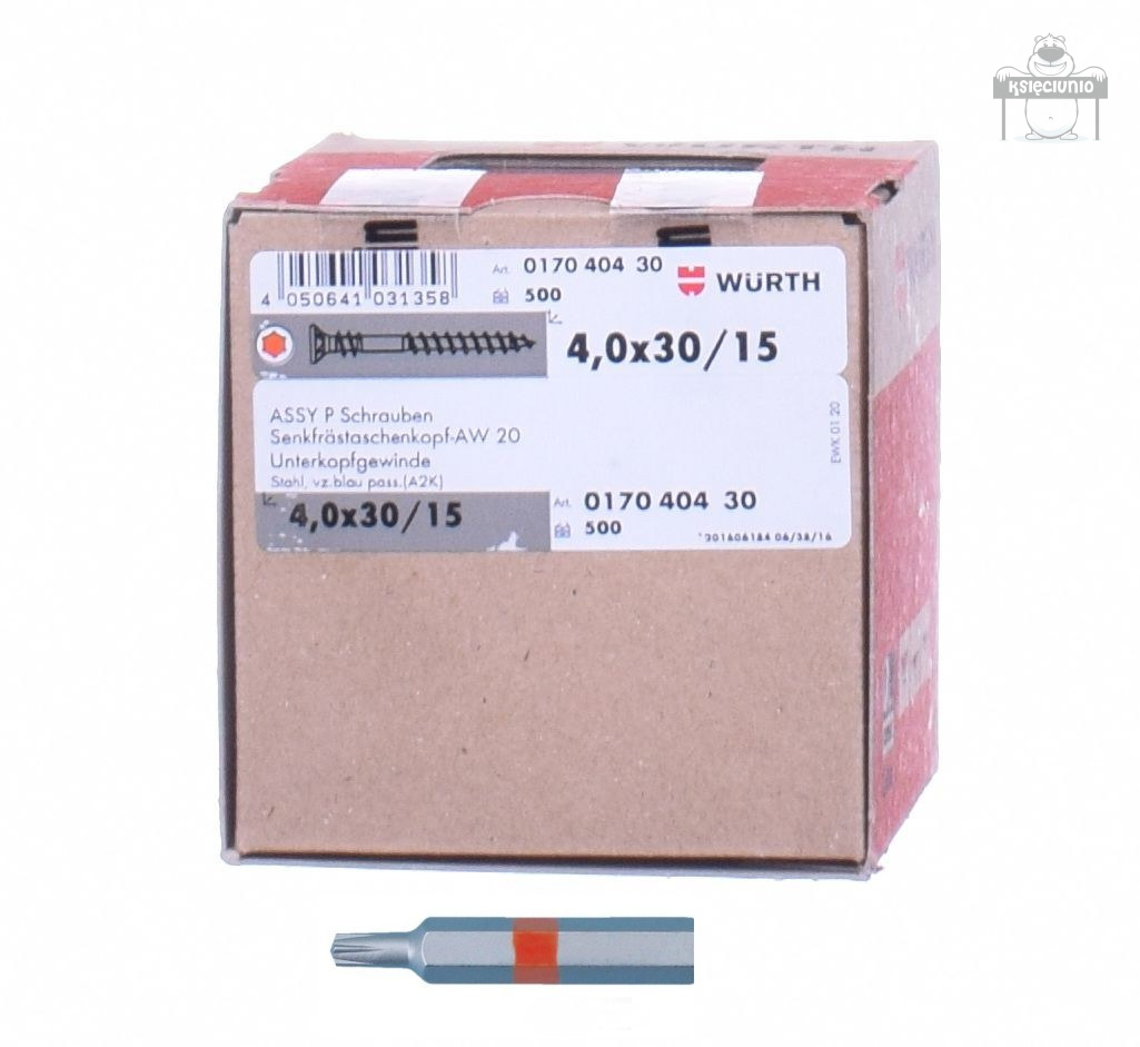 WURTH wkręty ASSY PLUS 4x30 500szt + bit - cena - Sklep internetowy ...